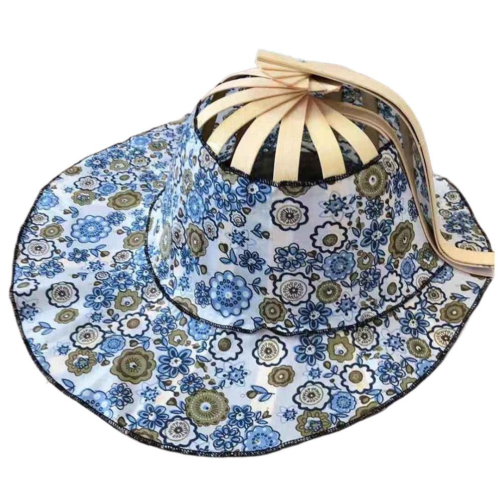 2-in-1 Portable Foldable Bamboo Sun Hat and Hand Fan for Women's Summer ...