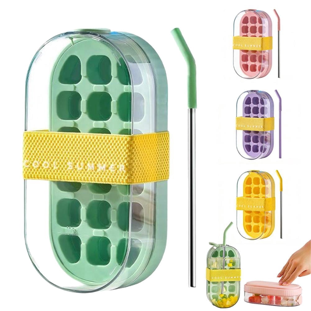 2-in-1 Portable Ice Cube Maker Bottle with Straw, Touch-Free Ice Cube ...