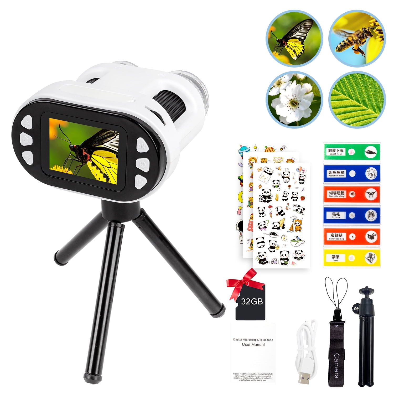 2-in-1 Portable Microscope & Telescope Science Kit for Kids Dual Lens ...