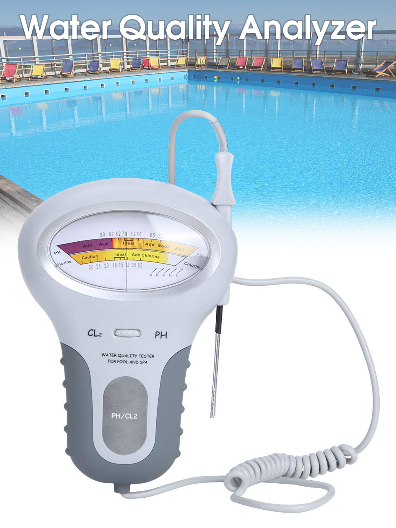 2 in 1 Portable PH Chlorine Cl2 Level Meter with Probe for Swimming ...