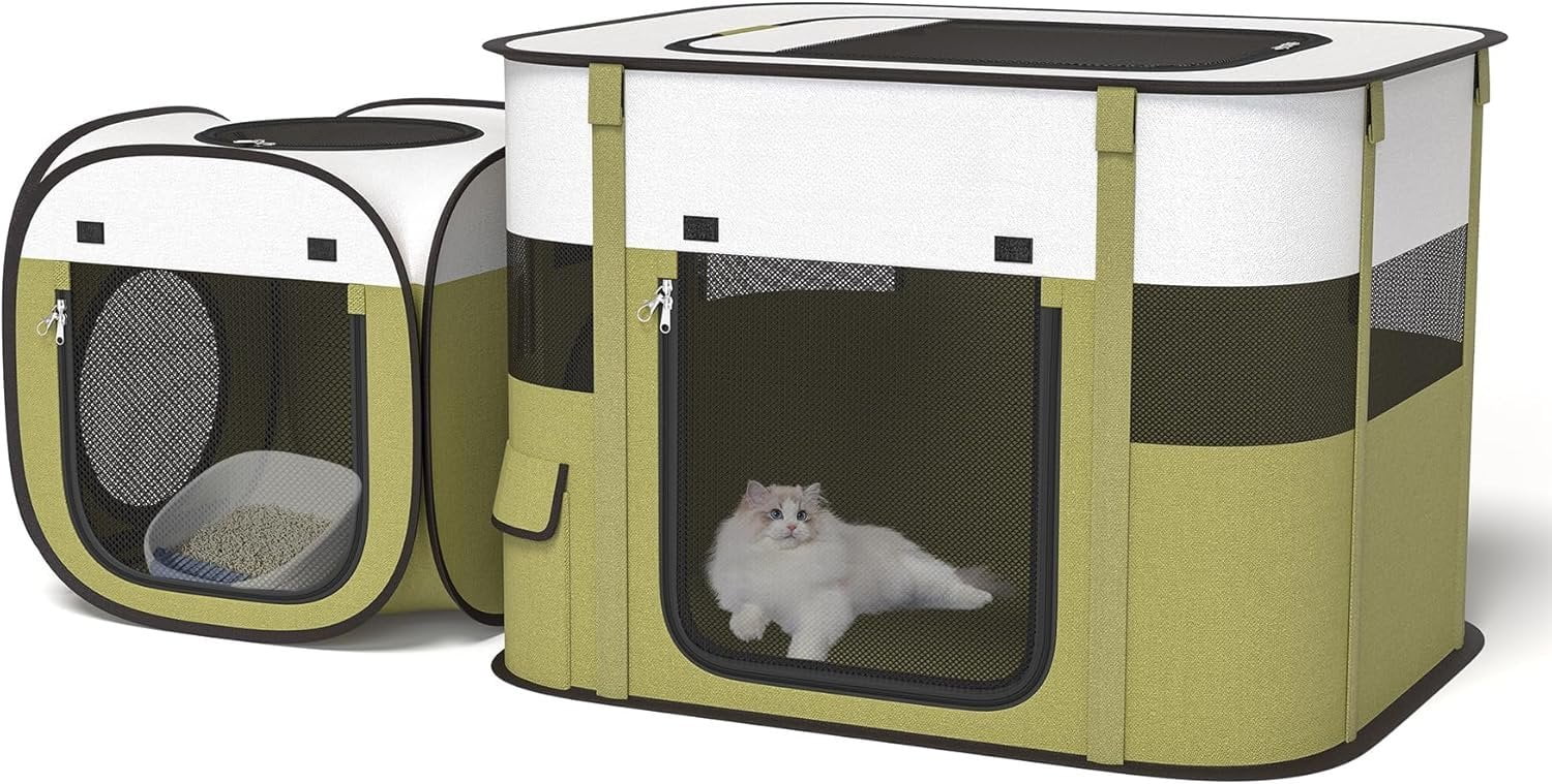 2-in-1 Portable Pet Playpen & Tent for Cats & Dogs, Pop-Up Travel ...