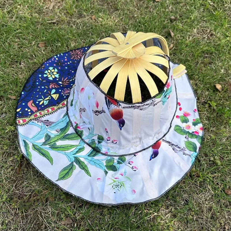 2 in 1 Portable Summer Sunshade Anti-squat Caps Foldable Bamboo Fan Hat ...