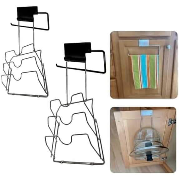 2-in-1 Pot Lid Organizer with Towel Holder - 2 Pack, 3-Tier Cabinet ...