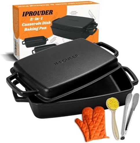 2-in-1 Pre-Seasoned Cast Iron Casserole Dish with Skillet Lid, Cast ...