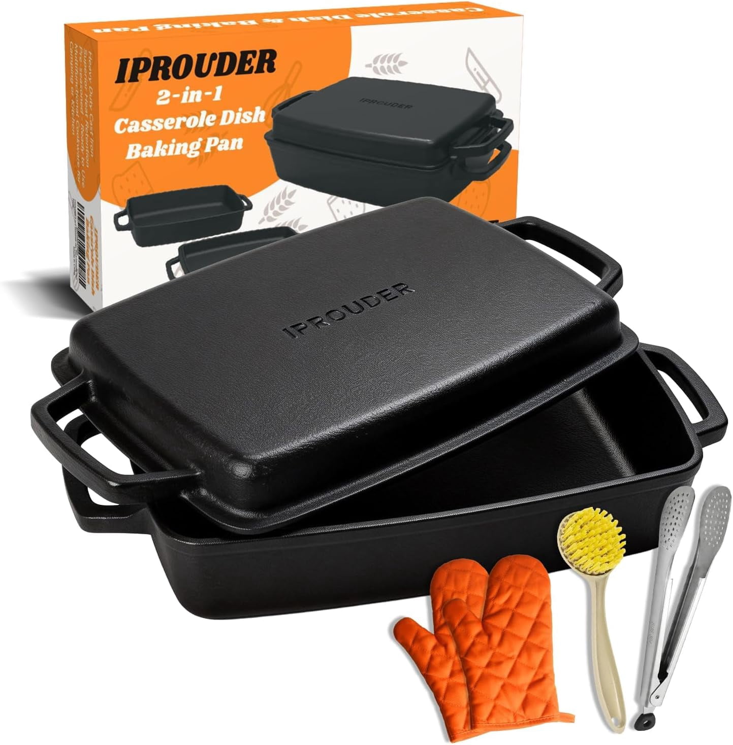 2-in-1 Pre-Seasoned Cast Iron Casserole Dish with Skillet Lid, Cast ...