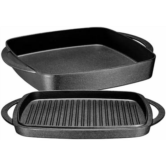 2-in-1 Pre-Seasoned Cast Iron Dutch Oven and Grill Pan with Dual ...