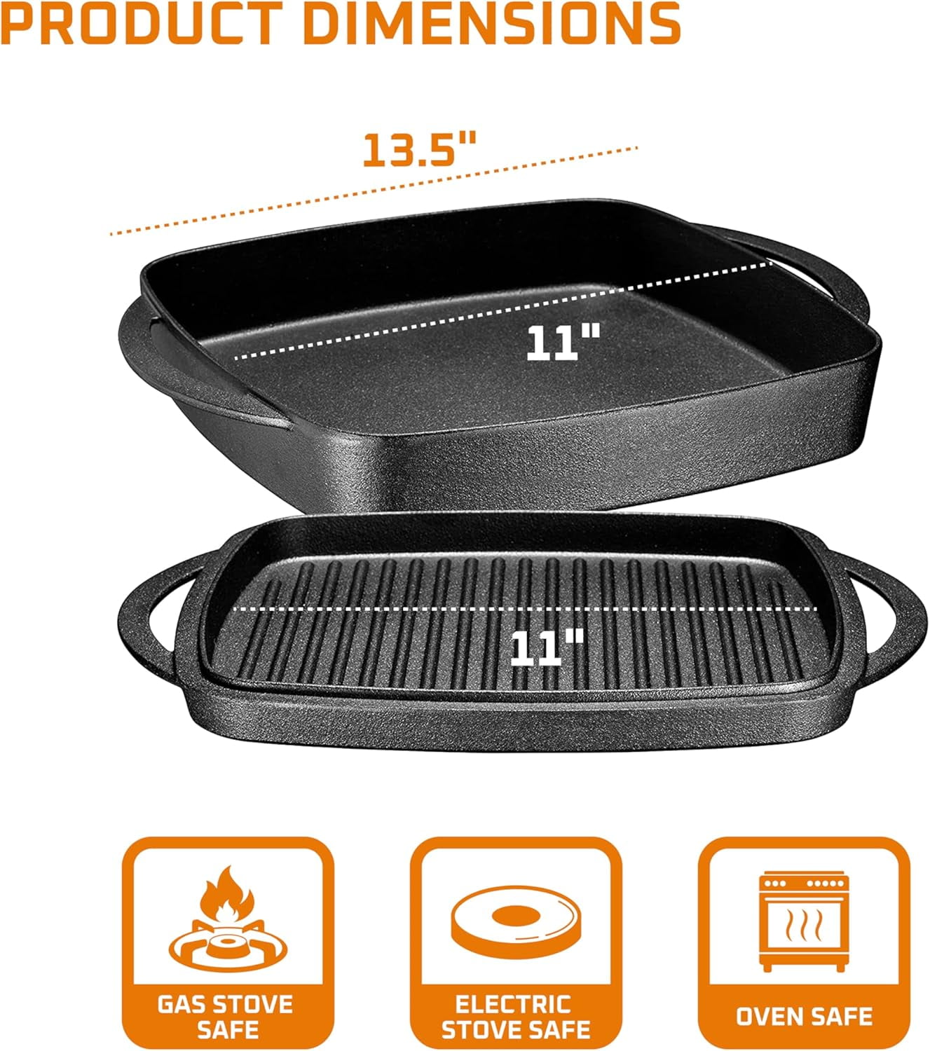 2-in-1 Pre-Seasoned Cast Iron Dutch Oven with Grill Pan Lid and Handles ...