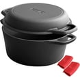 2-in-1 Pre-Seasoned Cast Iron Dutch Oven Pot with Skillet Lid Cooking ...