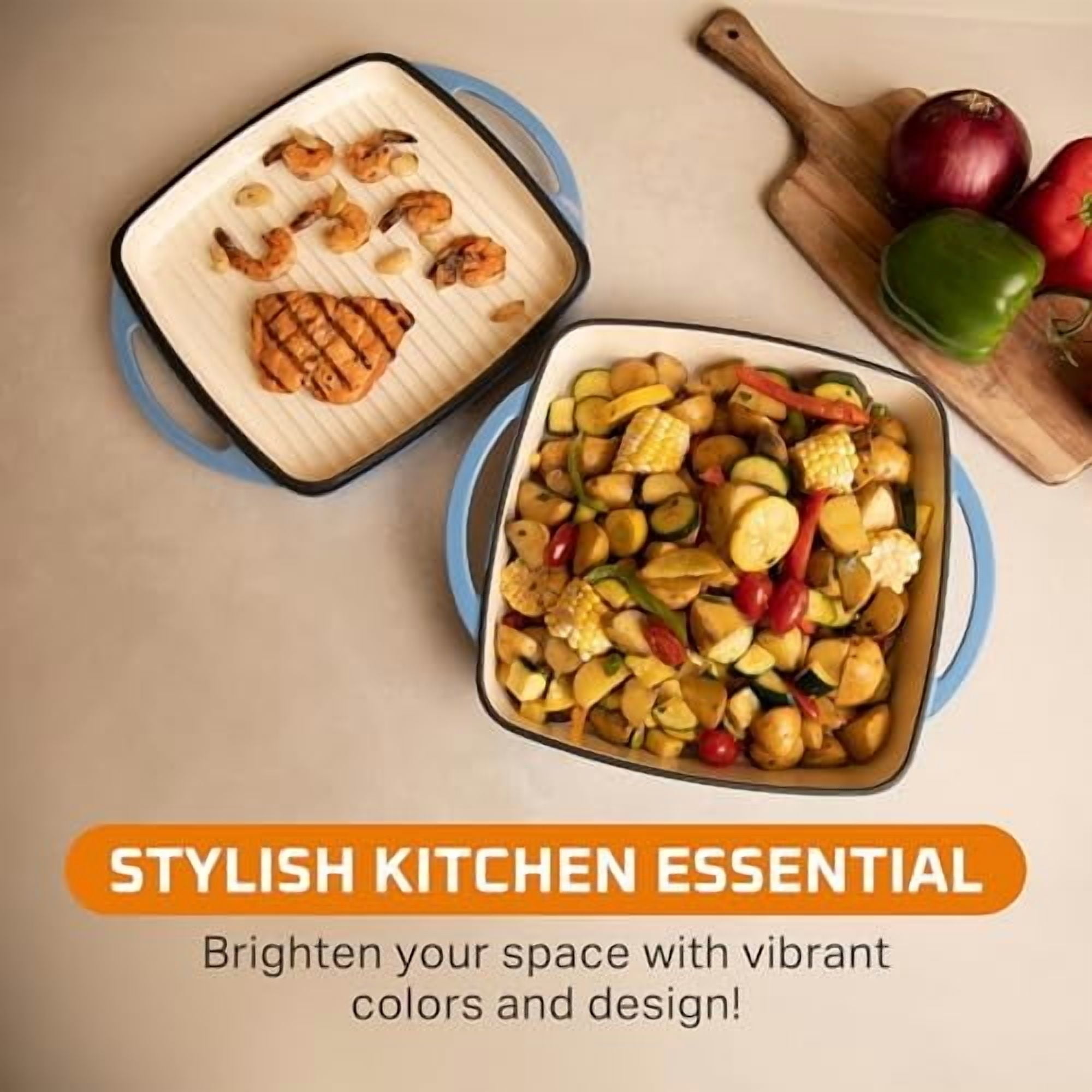 2-in-1 Pre-Seasoned Square Cast Iron Dutch Oven with Dual Handles, Non ...