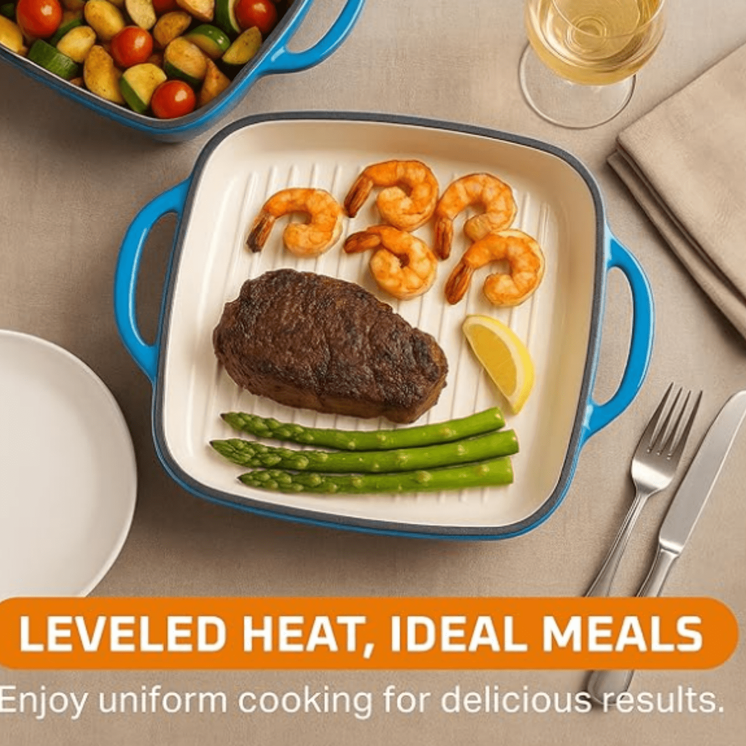 2-in-1 Pre-Seasoned Square Cast Iron Dutch Oven with Dual Handles, Non ...