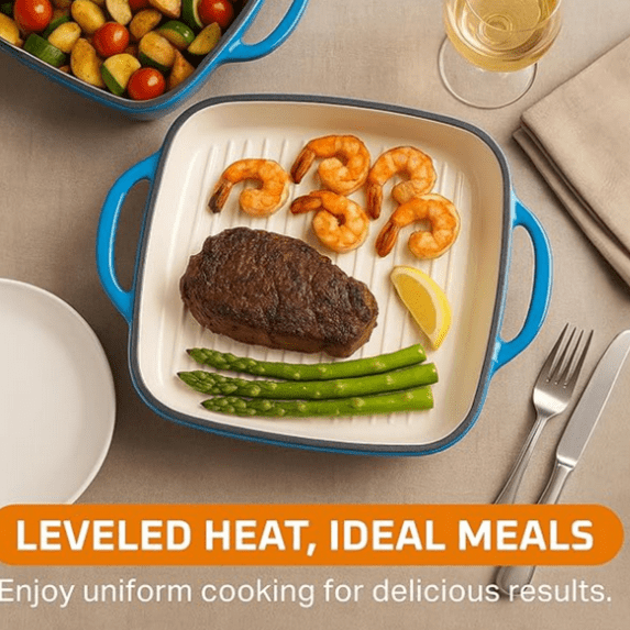 2-in-1 Pre-Seasoned Square Cast Iron Dutch Oven with Dual Handles, Non ...