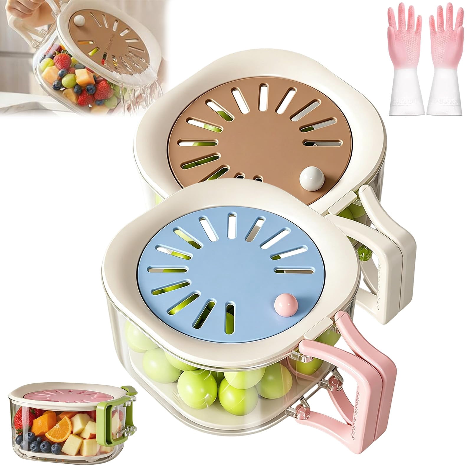 2-in-1 Produce Saver Container with Venting Lid, Fruit Washing Bowl and ...