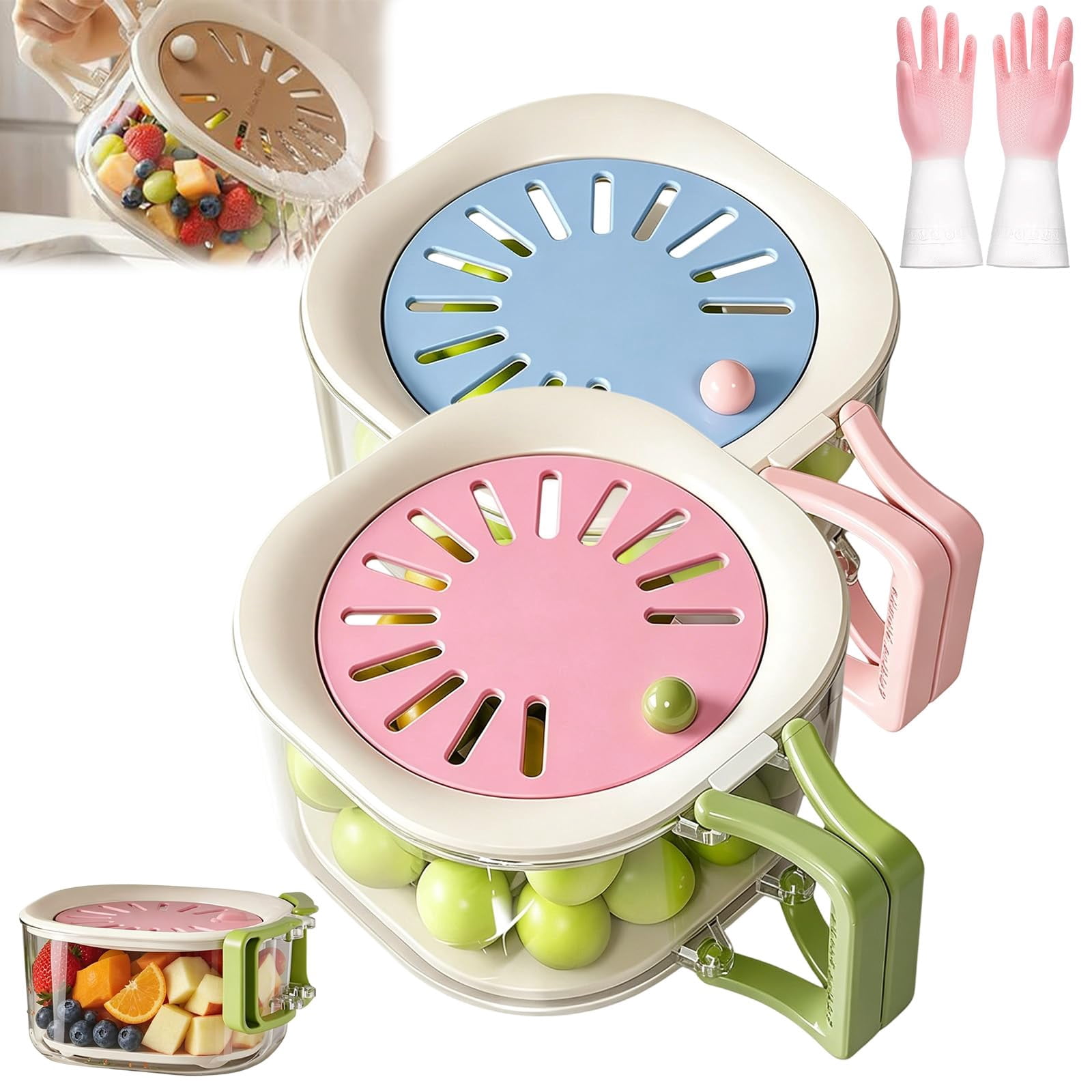 2-in-1 Produce Saver Container with Venting Lid, Fruit Washing Bowl and ...