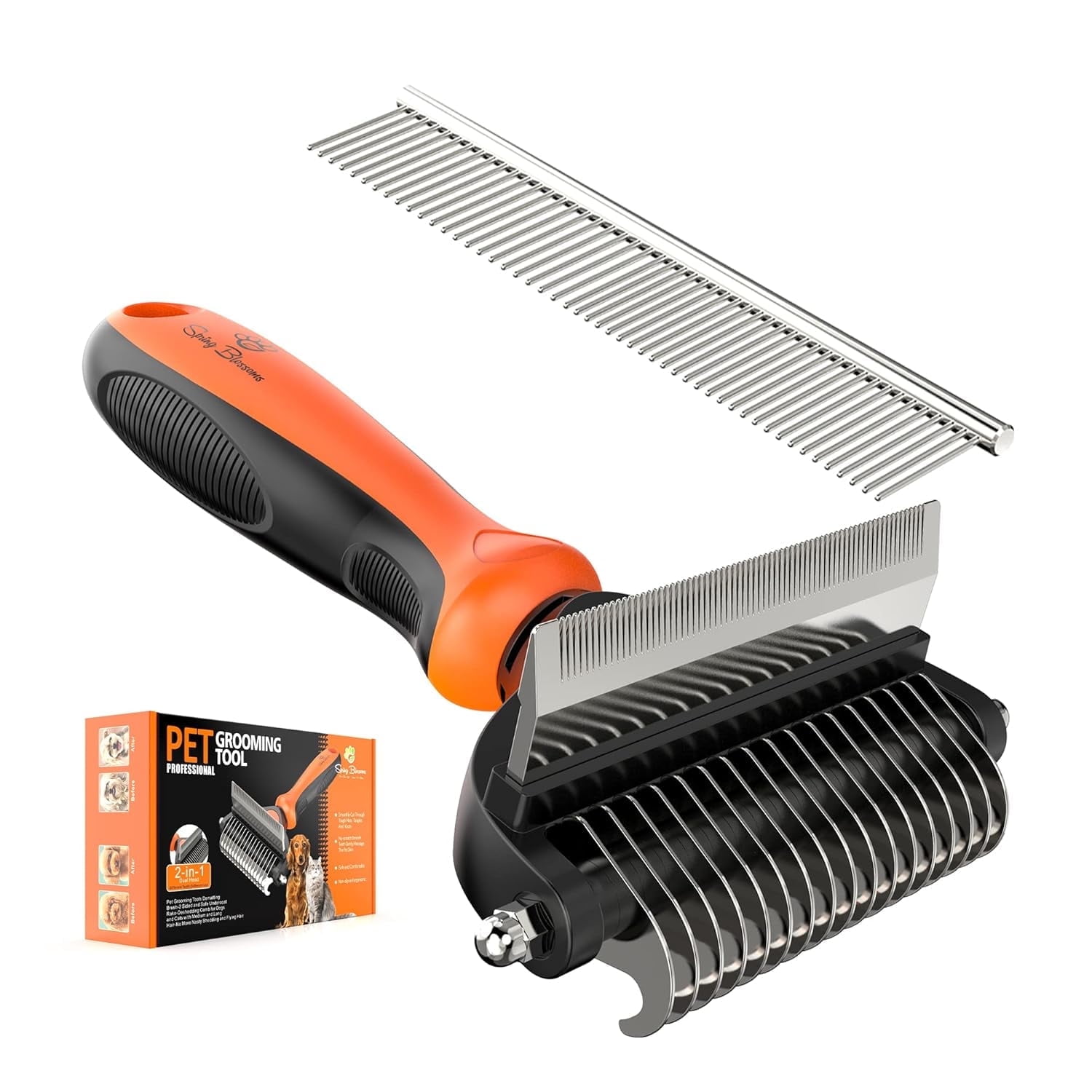 2 in 1 Professional Grooming Rake for Cats & Dogs-Dematting Comb for ...