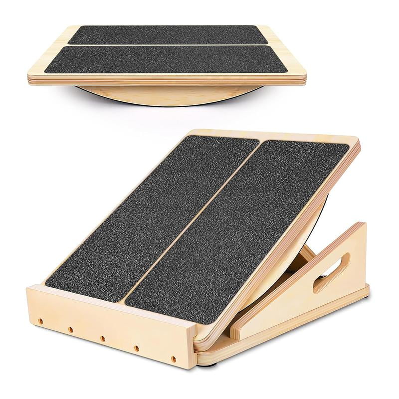 2-in-1 Professional Wooden Balance Board & Slant Board Four Adjustable ...