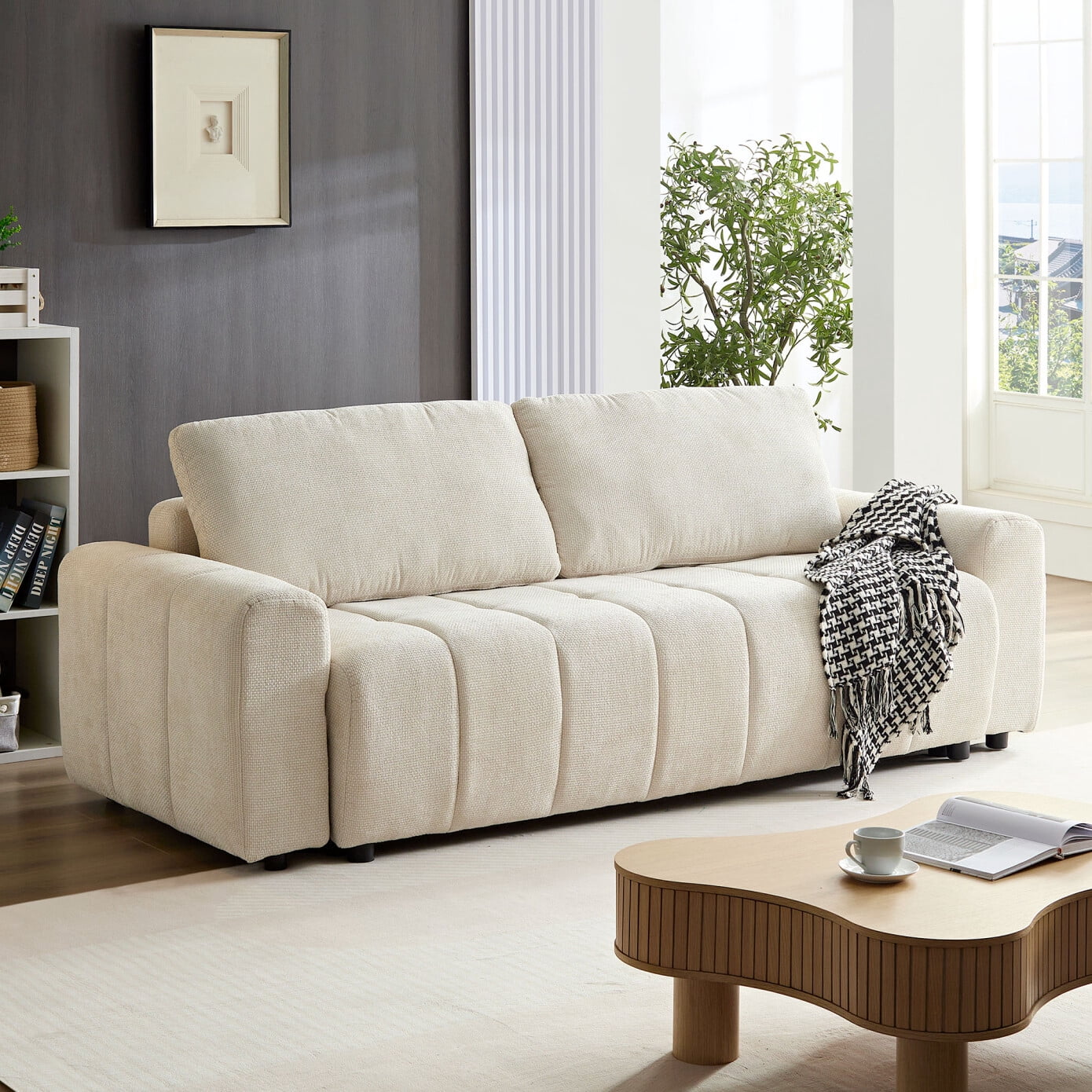 2 in 1 Pull out Couch Bed, 94.49'' Sleeper Sofa with Storage, Fabric ...