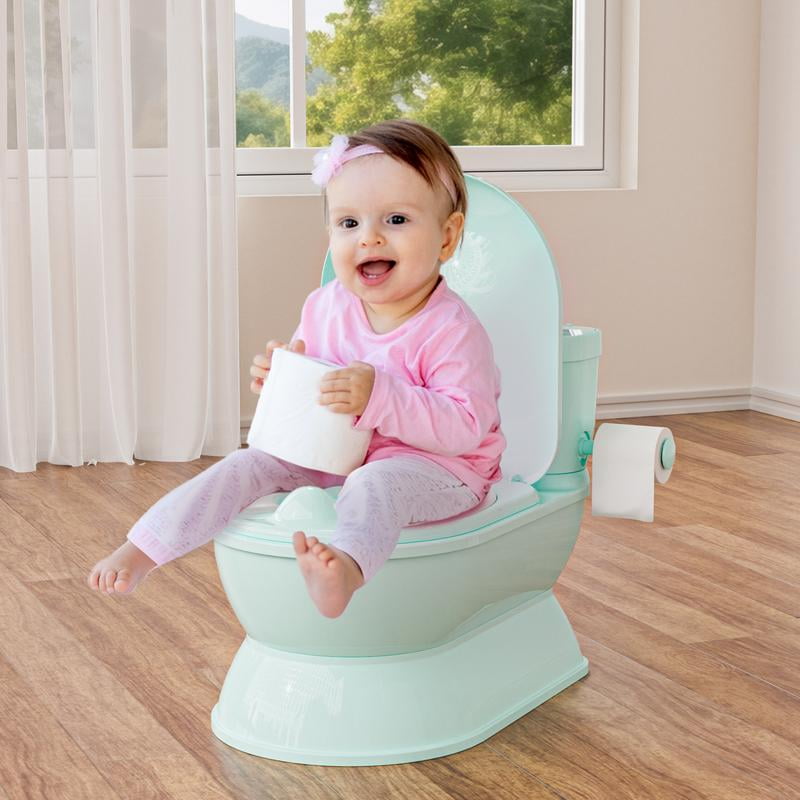 2-in-1 Realistic Flushing Potty Trainer, Pink Potty Chair with ...