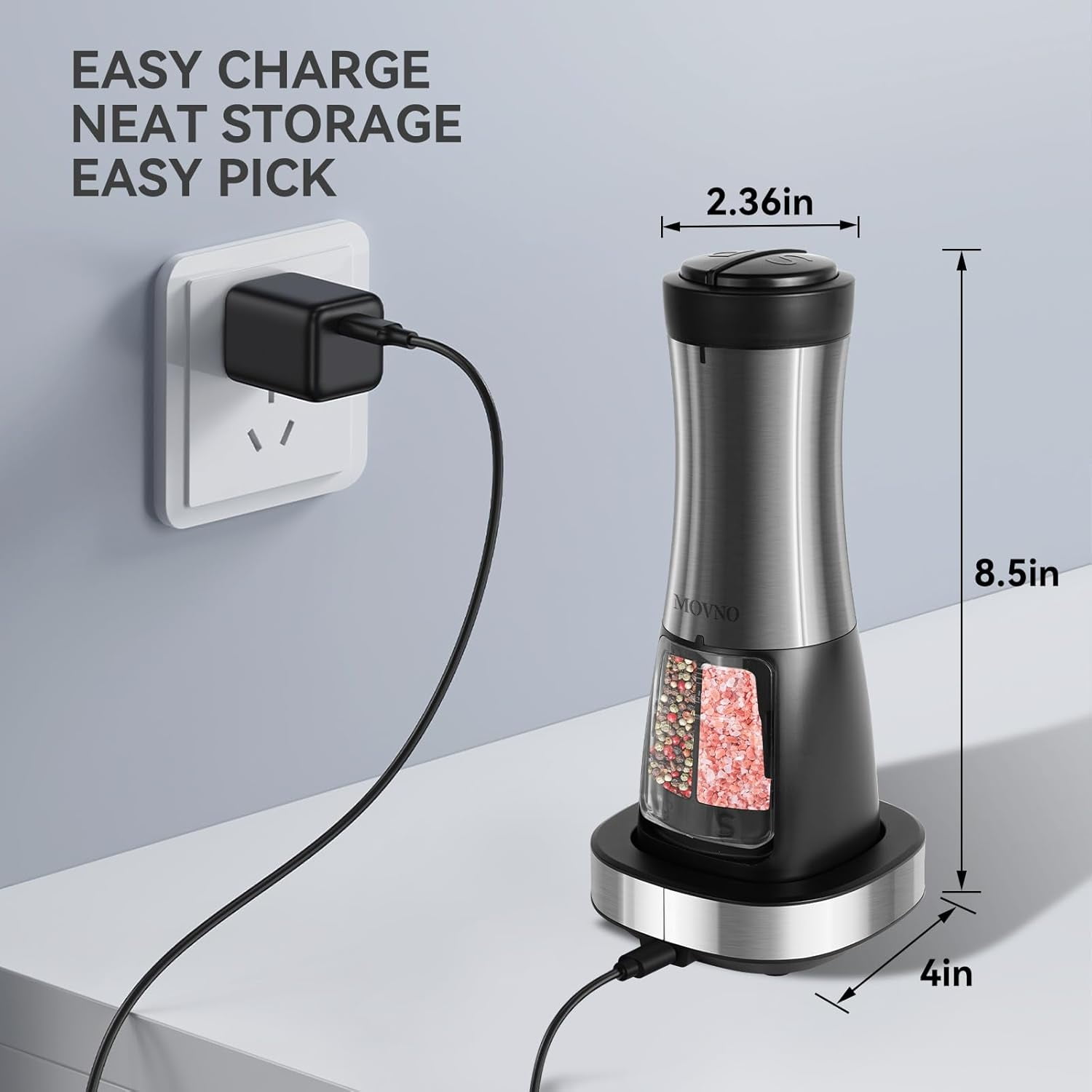2 in 1 Rechargeable Electric Salt and Pepper Grinder Set - Walmart.com