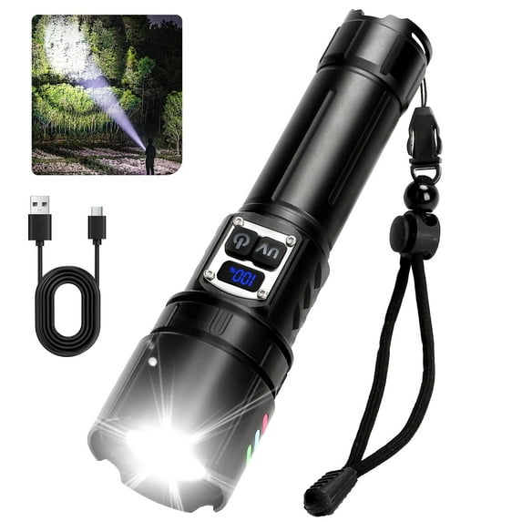 2-in-1 Rechargeable Flashlight High Lumens LED Flashlight with UV Light ...