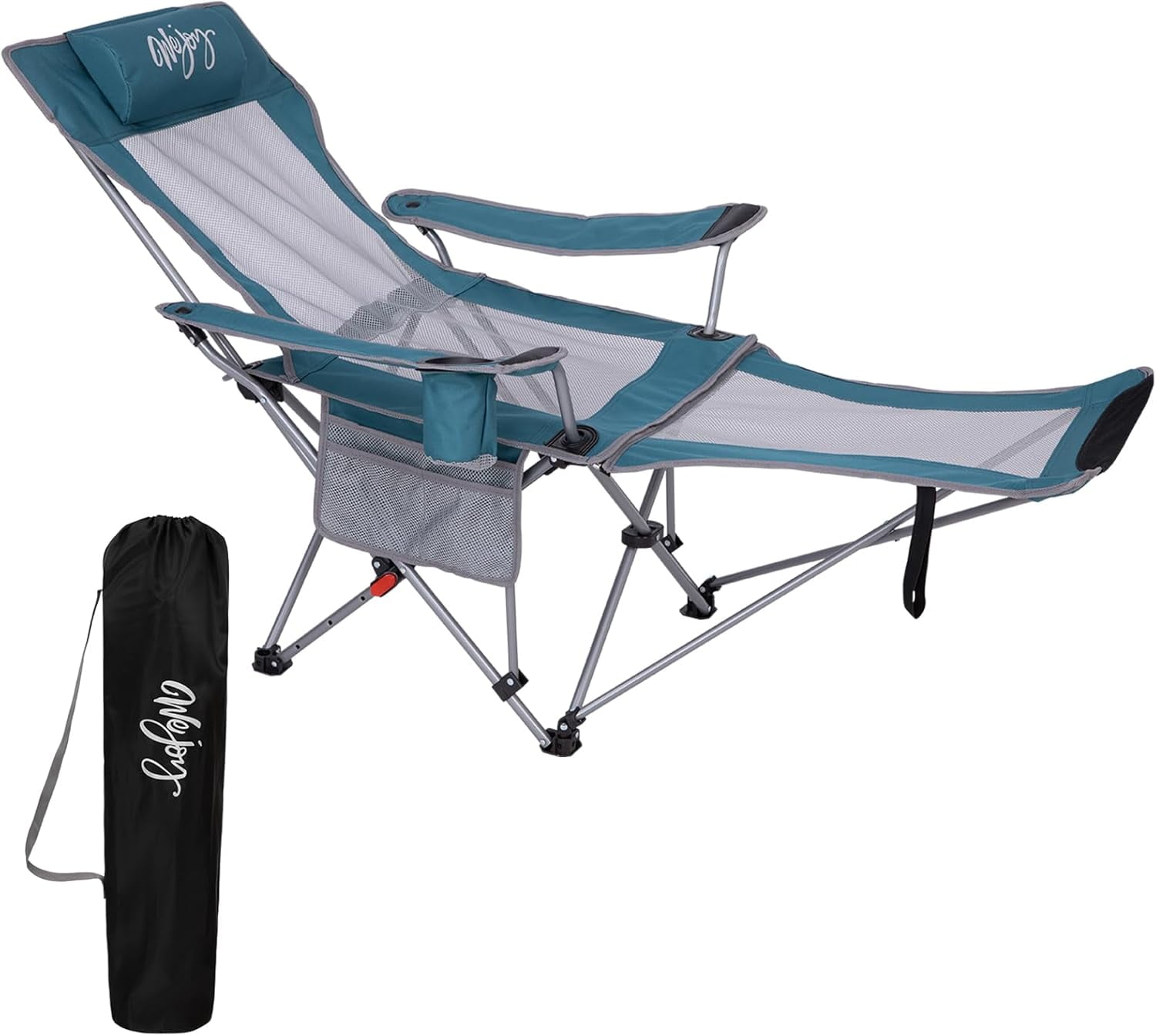 2-in-1 Reclining Camping Chair with Footrest for Adults Folding Lounge ...