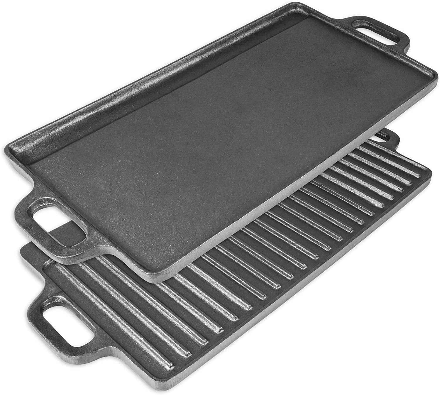 2-in-1 Reversible 19.5” x 9” Cast Iron Griddle with Handles ...