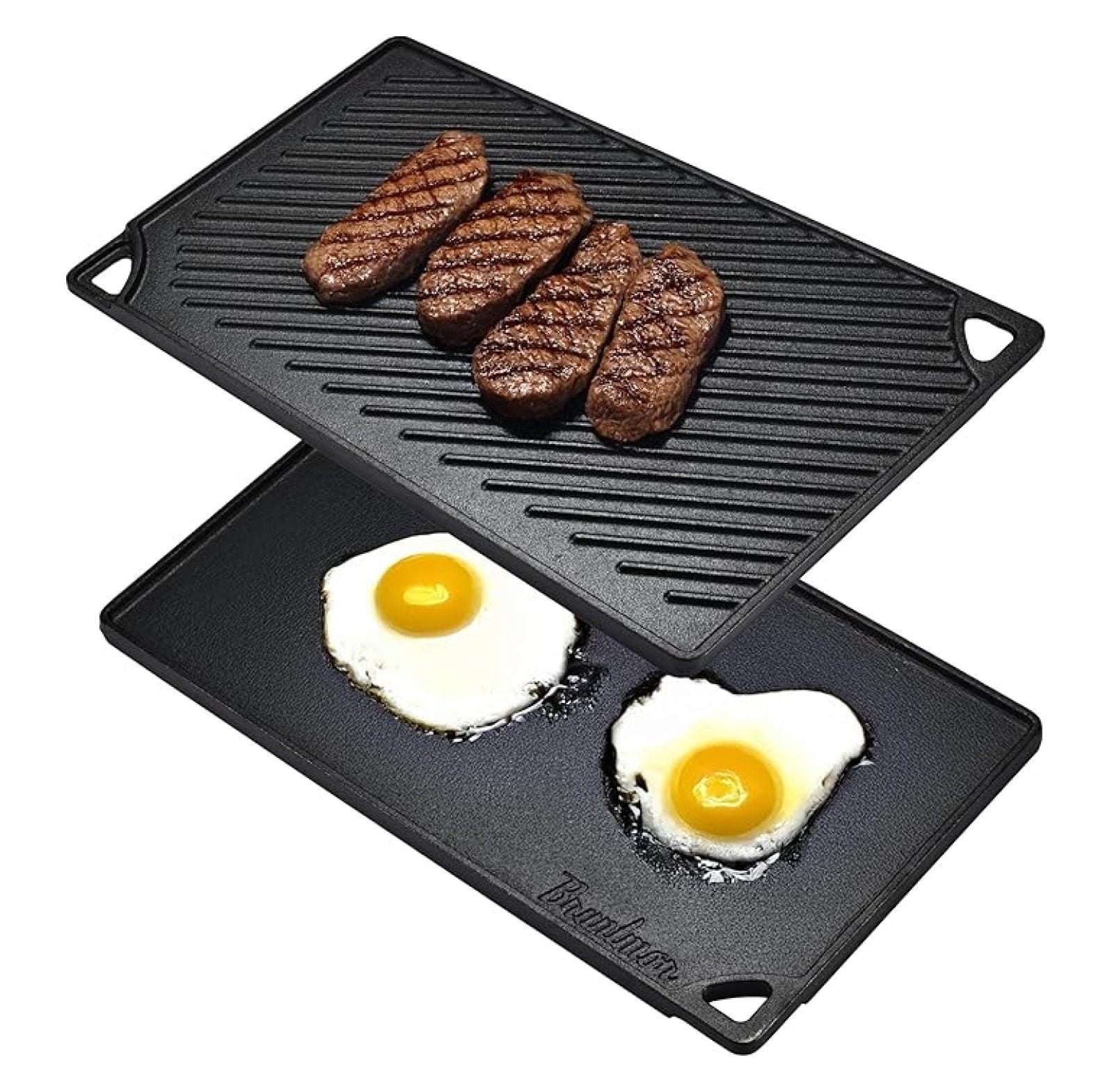 2-in-1 Reversible Grill Plate - Pre-Seasoned Cast Iron Griddle Pan for ...