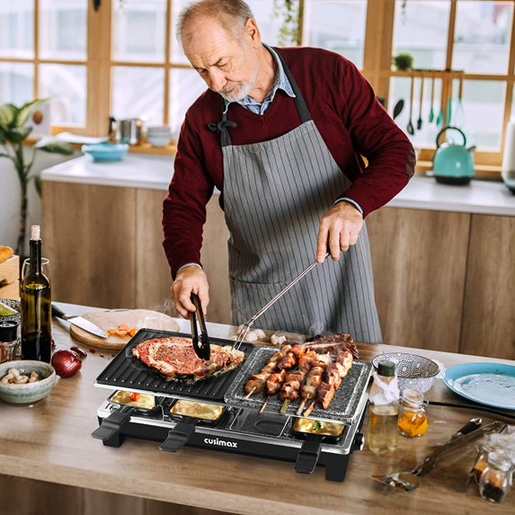 Raclette Table Grill - 1500W Electric Indoor Grill with 2 in 1 Non ...
