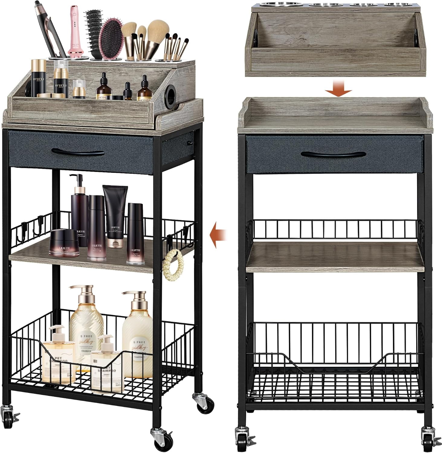 2-in-1 Rolling Large Makeup Cart Organizer with Drawer & Hair Tool ...