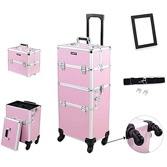2 in 1 Rolling Makeup Case, Travel Makeup Organizer Display Case ...