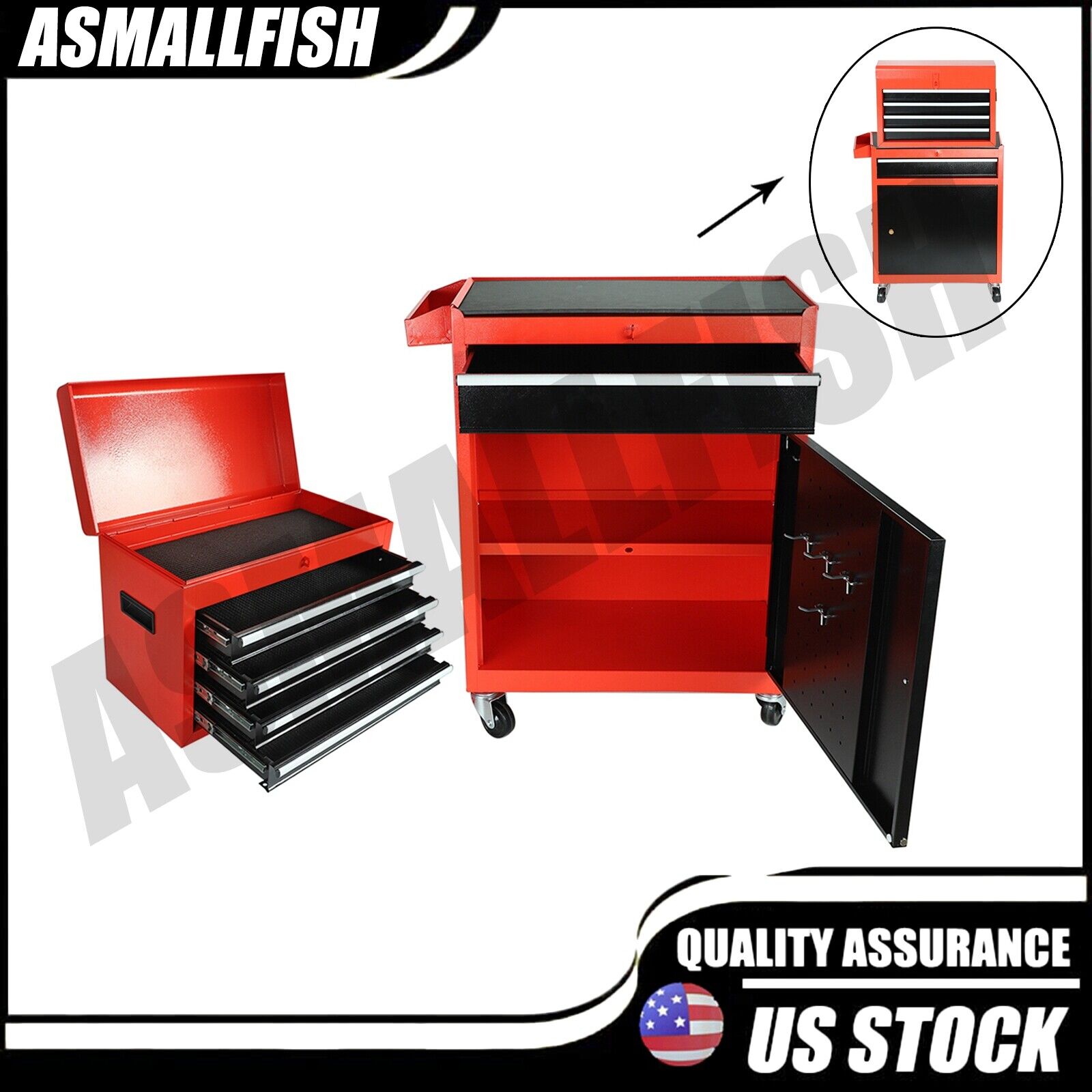 2 in 1 Rolling Tool Box Organizer Tool Chest w/ 5 Sliding Drawer ...