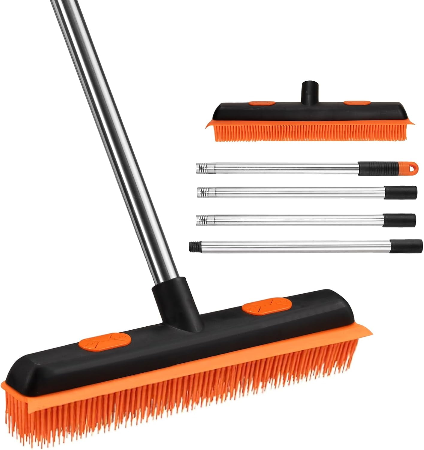 2 in 1 Rubber Broom with 33-64" Long Handle，Fur Remover Broom with 33 ...