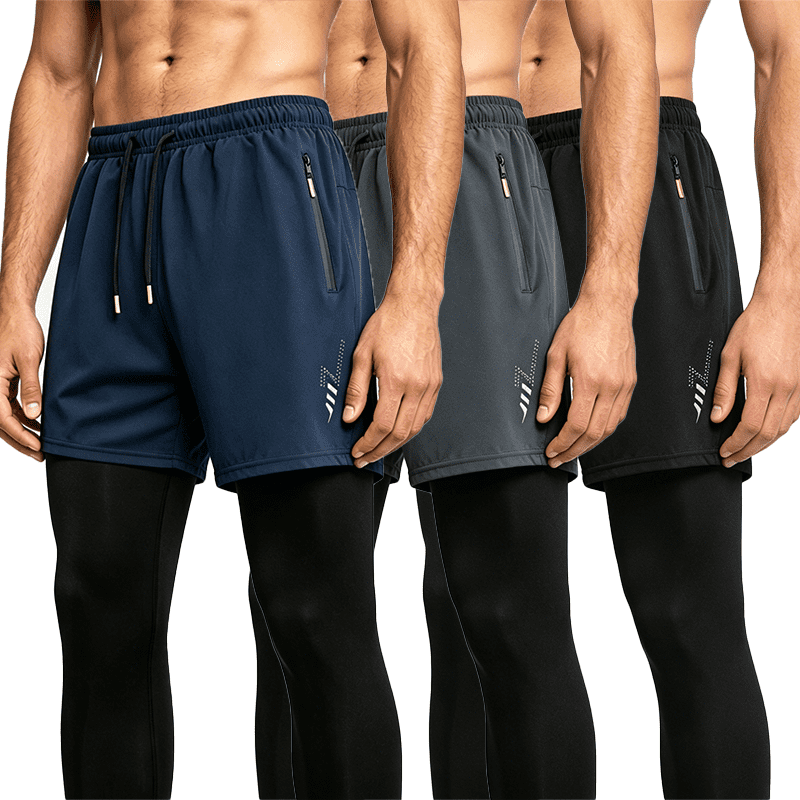 2 in 1 Running Pants Men Compression Athletic Comfy Pants Tights Quick ...
