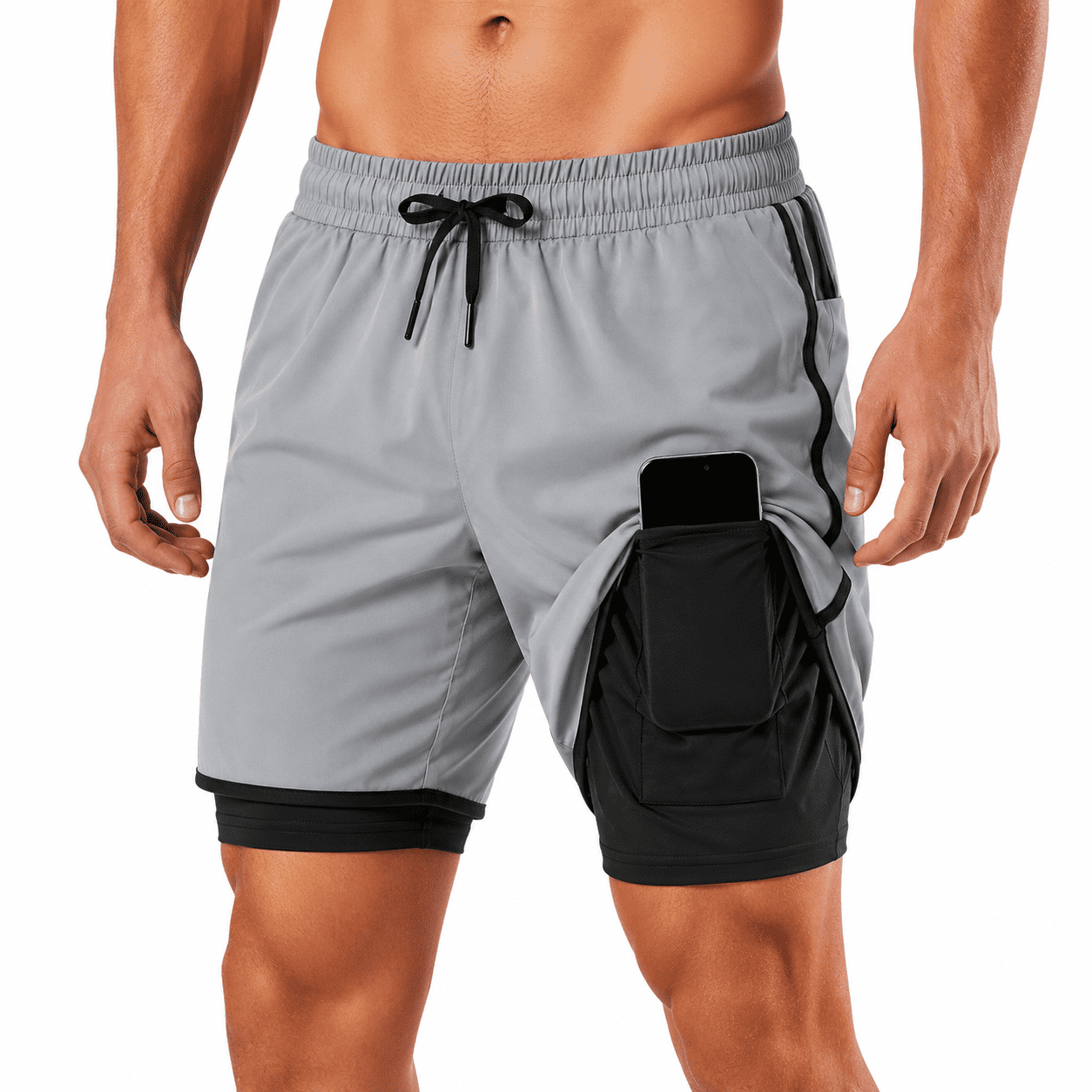 2 in 1 Running Shorts Quick Dry Athletic Gym Workout Shorts with Inner ...