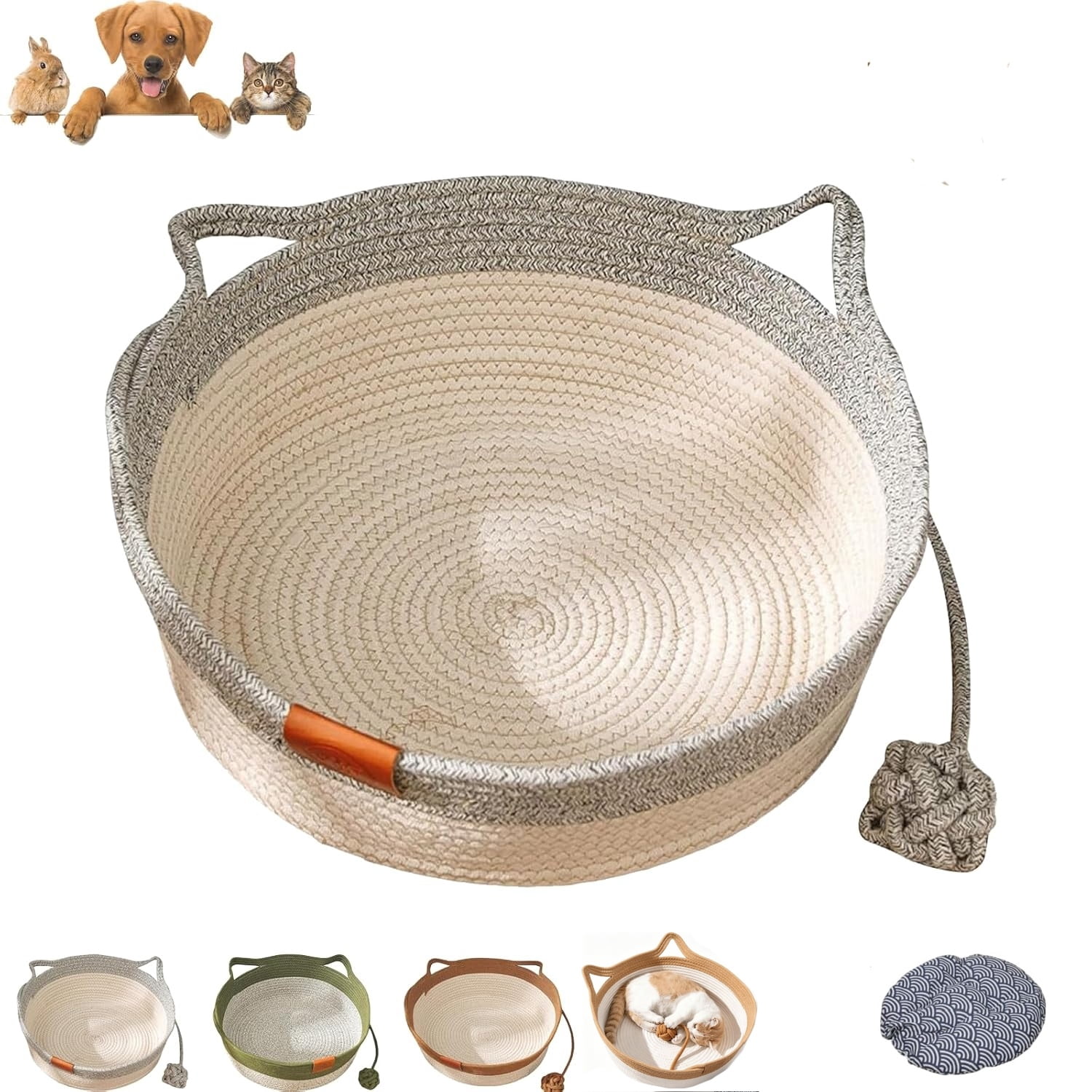 2-in-1 All Season Stimuli Cat Basket Bed, Breathable Cotton Rope Woven ...
