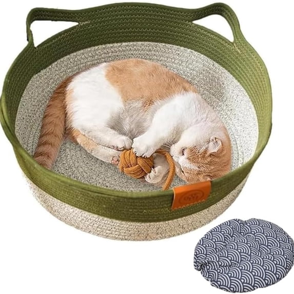 2-in-1 All Season Stimuli Cat Basket Bed, Breathable Cotton Rope Woven ...