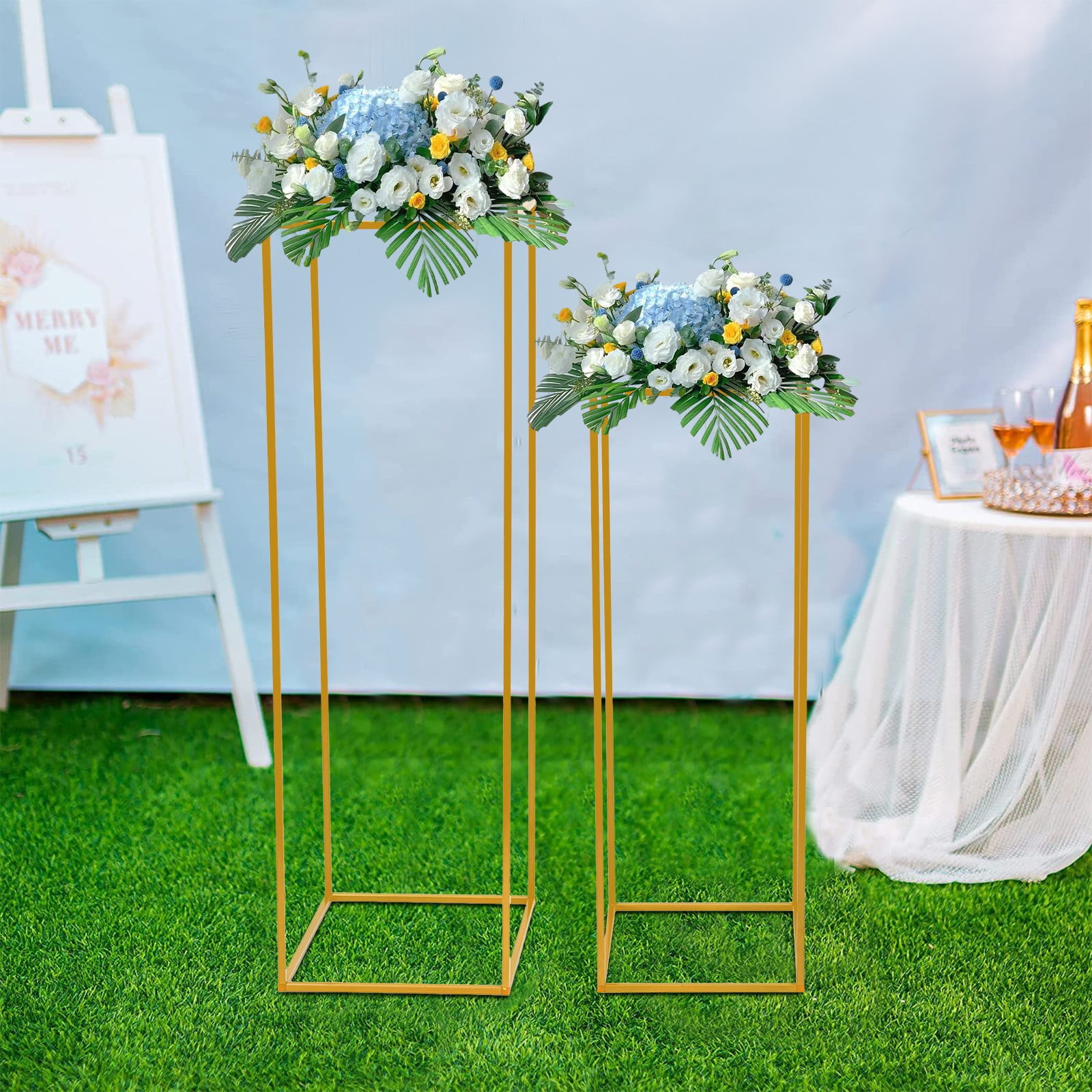 2-in-1 Set Rectangular Wedding Flower Stand Metal Vase Stand Floor ...