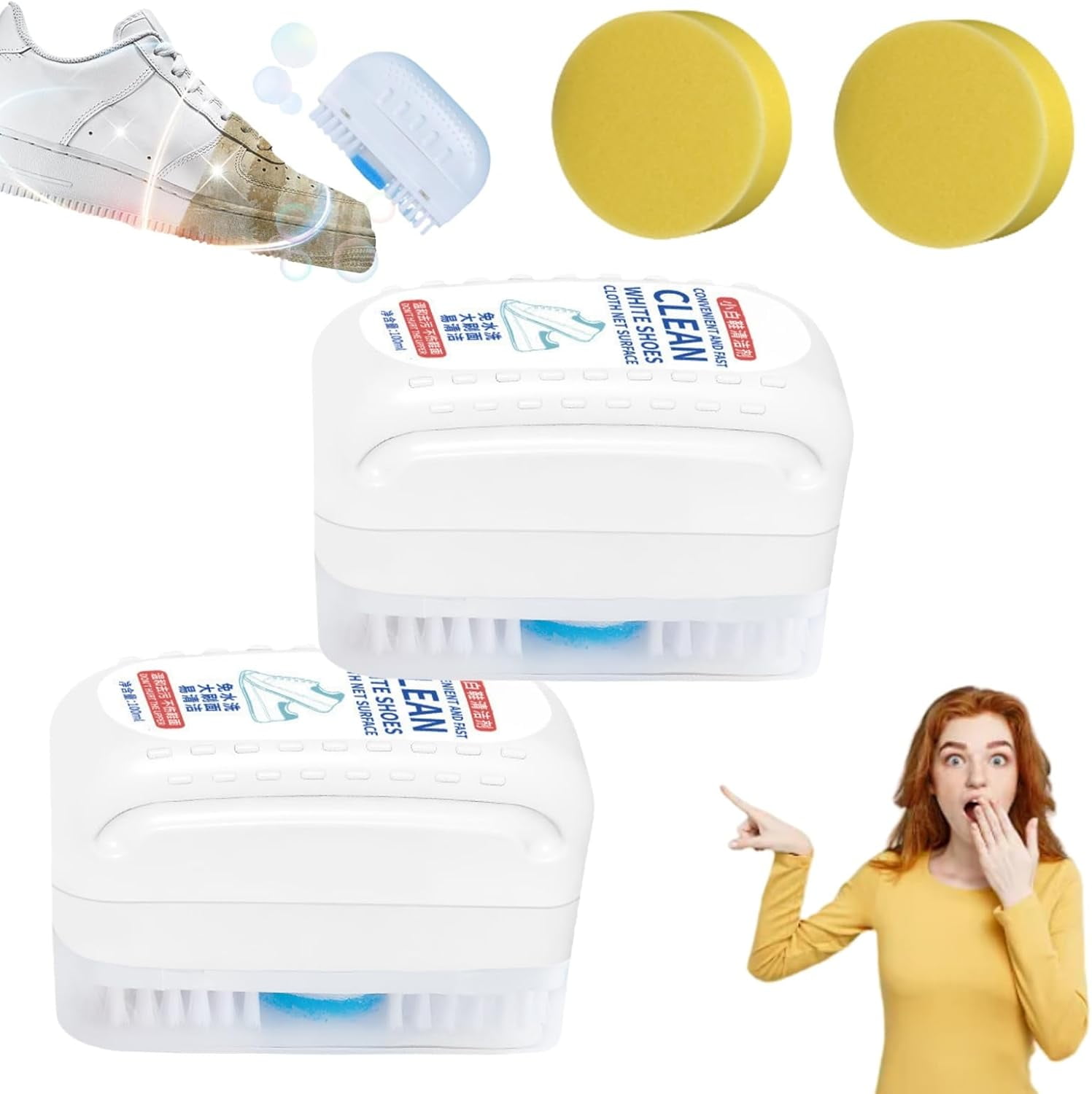 2-in-1 Shoe Brush, White Shoe Cleaner, 2024 New Instant Foaming Shoe ...