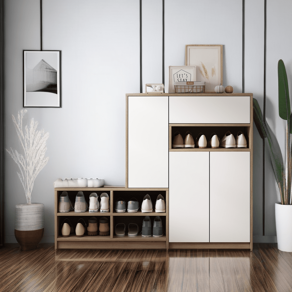 2-in-1 Shoe Storage Bench & Shoe Cabinets with 3 Doors and 1 Draw ...