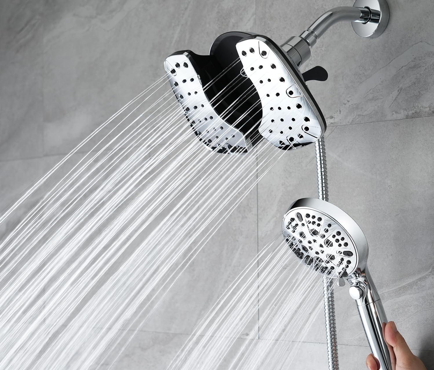 2-in-1 Shower Heads with Handheld Combo: 10" Rainfall Shower & Hand ...