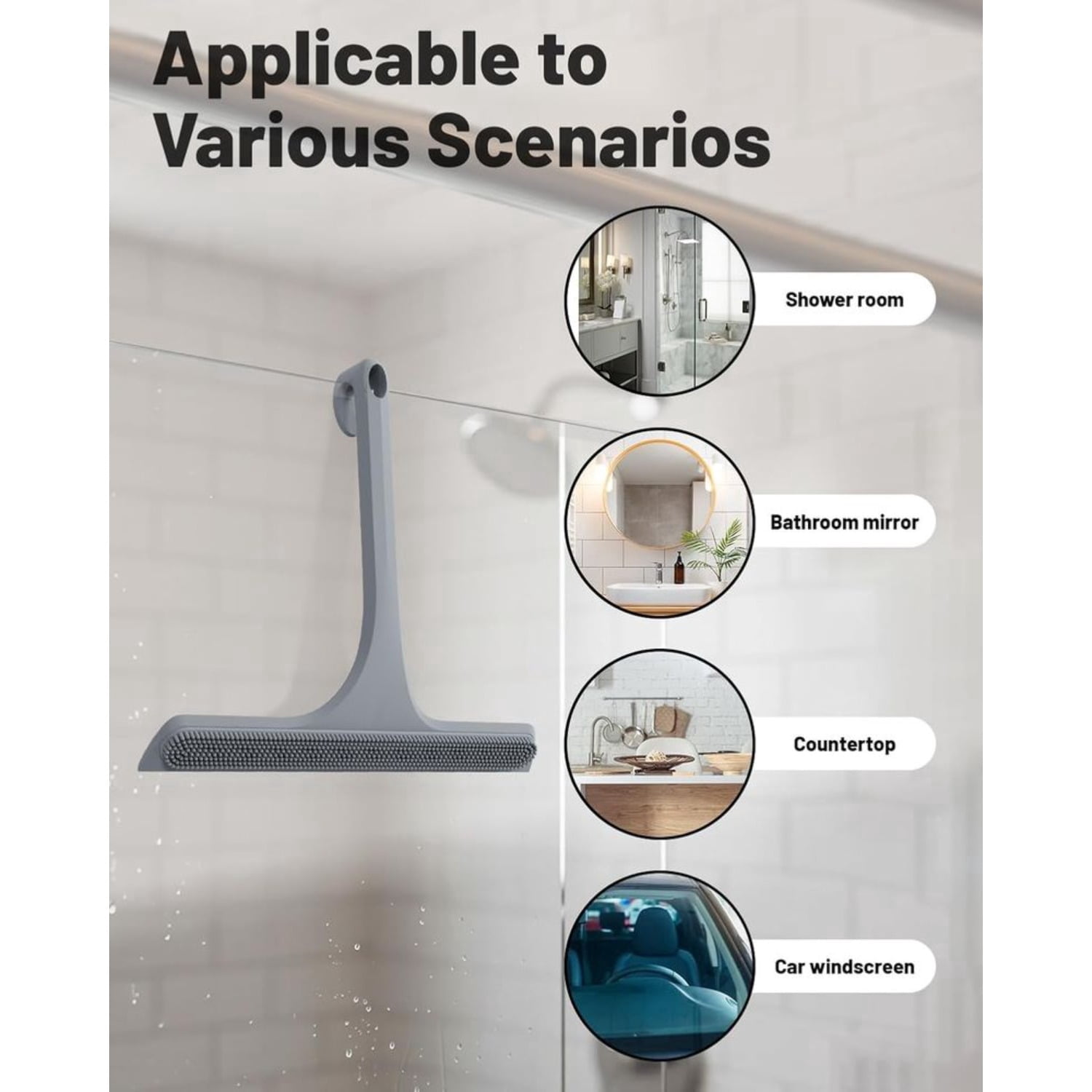2-in-1 Silicone Shower Squeegee with Hook Dual-Sided Scraper Scrubber ...