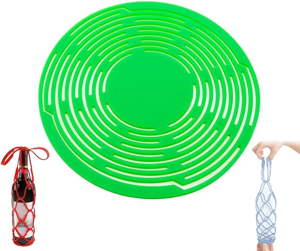 2-in-1 Silicone Wine Bottle Carrier and Multifunctional Mesh Coaster ...