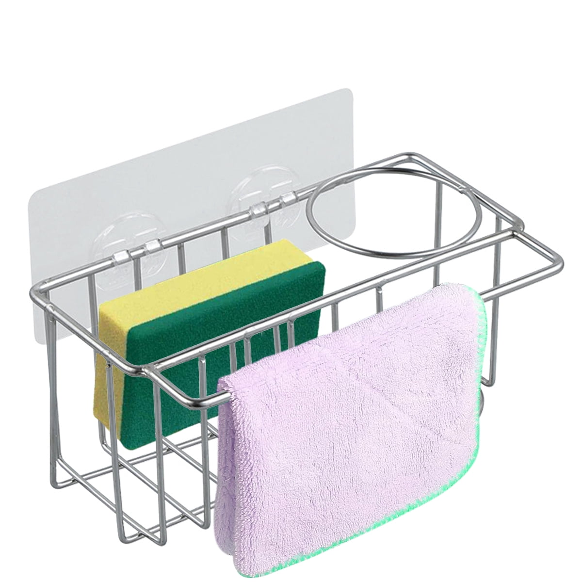 syenll 2 in 1 Sink Sponge Holder, Adhesive Dish Scrubber Caddy ...