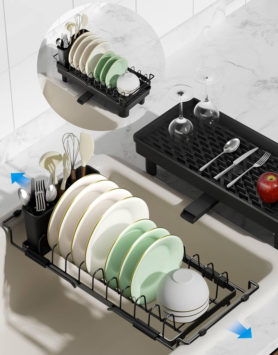 2-in-1 Small Dish Drying Rack Fits 14''–21.8'' Sink, Dish Drainers for ...