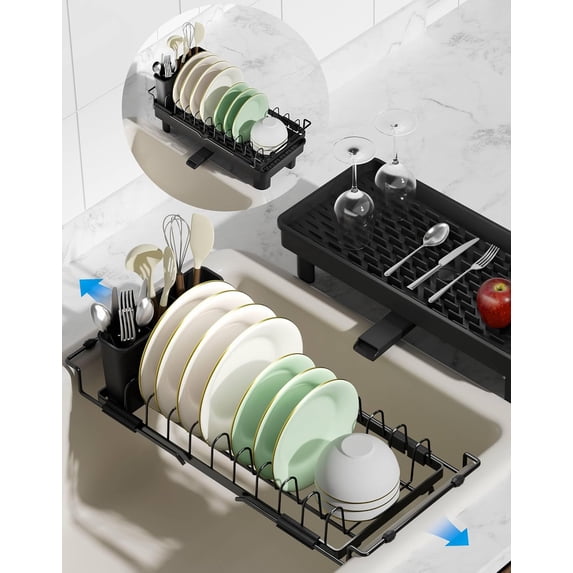 2-in-1 Small Dish Drying Rack Fits 14''–21.8'' Sink, Dish Drainers for ...