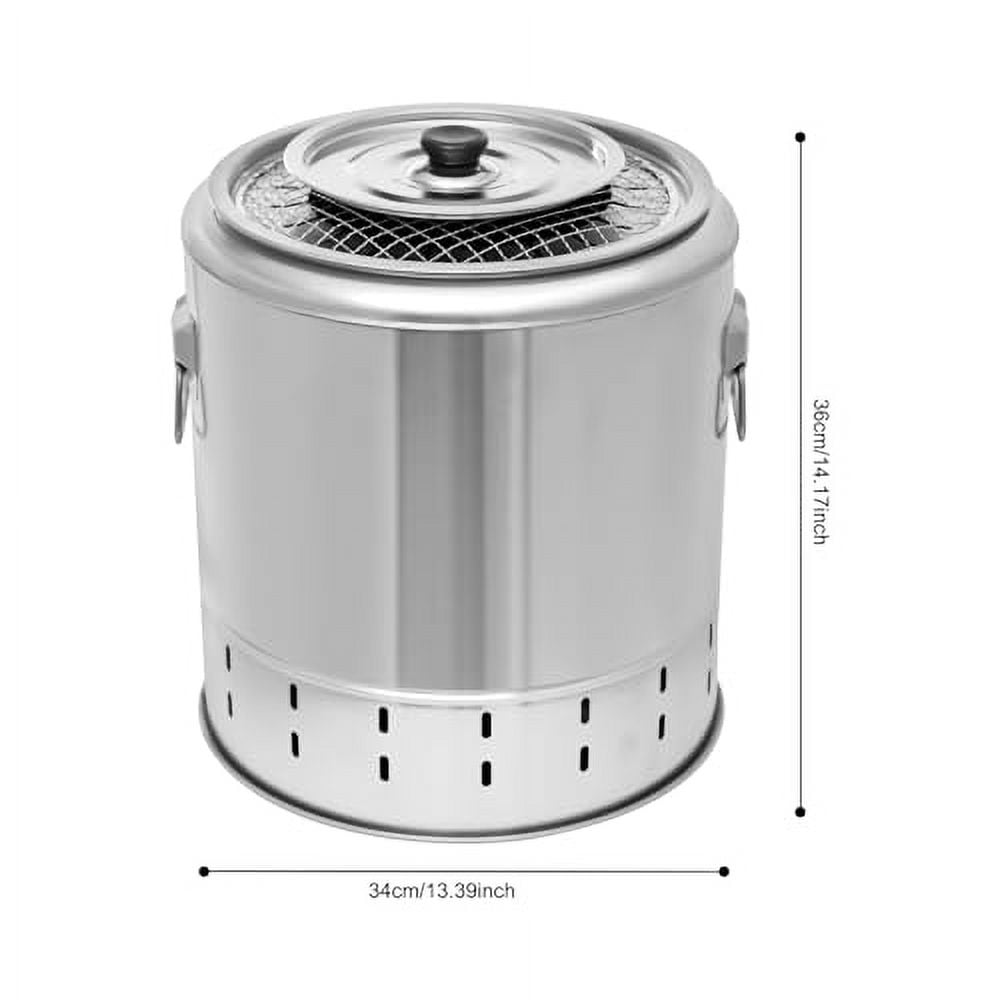 2-in-1 Small Portable Smokeless BBQ Charcoal Barrel Grill, Stainless ...