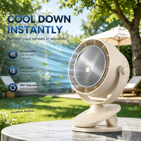 2-in-1 Smart Desktop Fan, 5-Speed Wind Control Automatic Rotation Fan ...