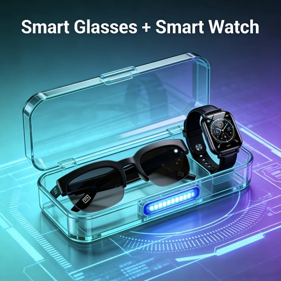 2-in-1 Smart Glasses & Watch Set, Real-Time Language Translation ...