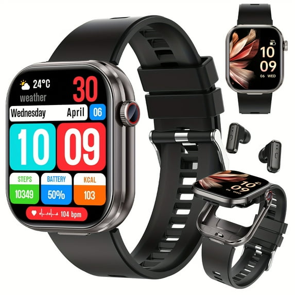 2-in-1 Smart Watch with Earbuds, 2.02" HD Screen, BT Call, HIFI 9D ...