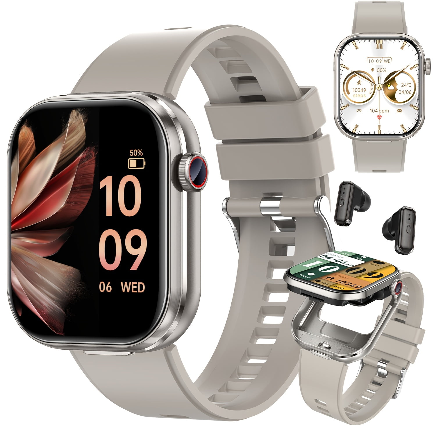 2-in-1 Smart Watch with Earbuds, 2.02" HD Screen, Call Answer/Make ...