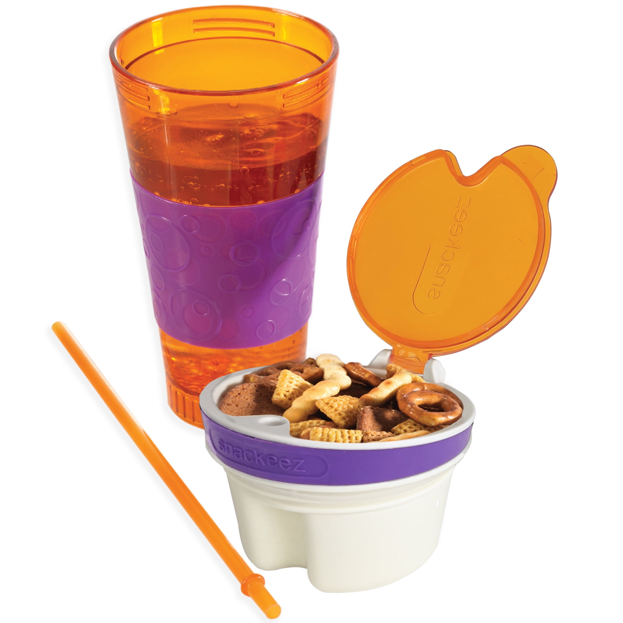 2 in 1 Snack Drink Cup Kids Spill Proof Tumbler Plastic Straw Lid Locks ...